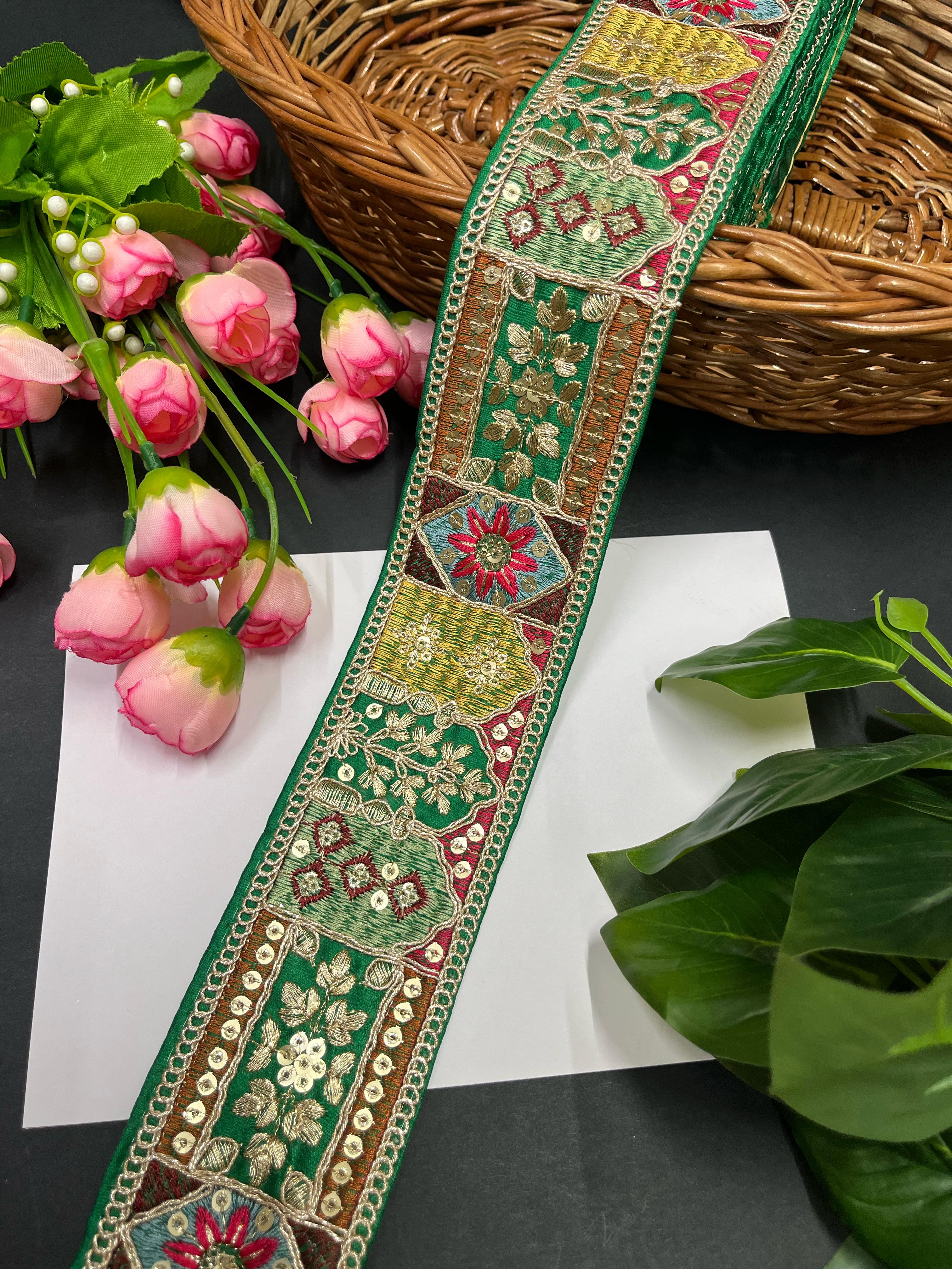 Sabyasachi Inspired Embroidered Sari Border with Zari & Sequin – 9 Met – Deep's Creation