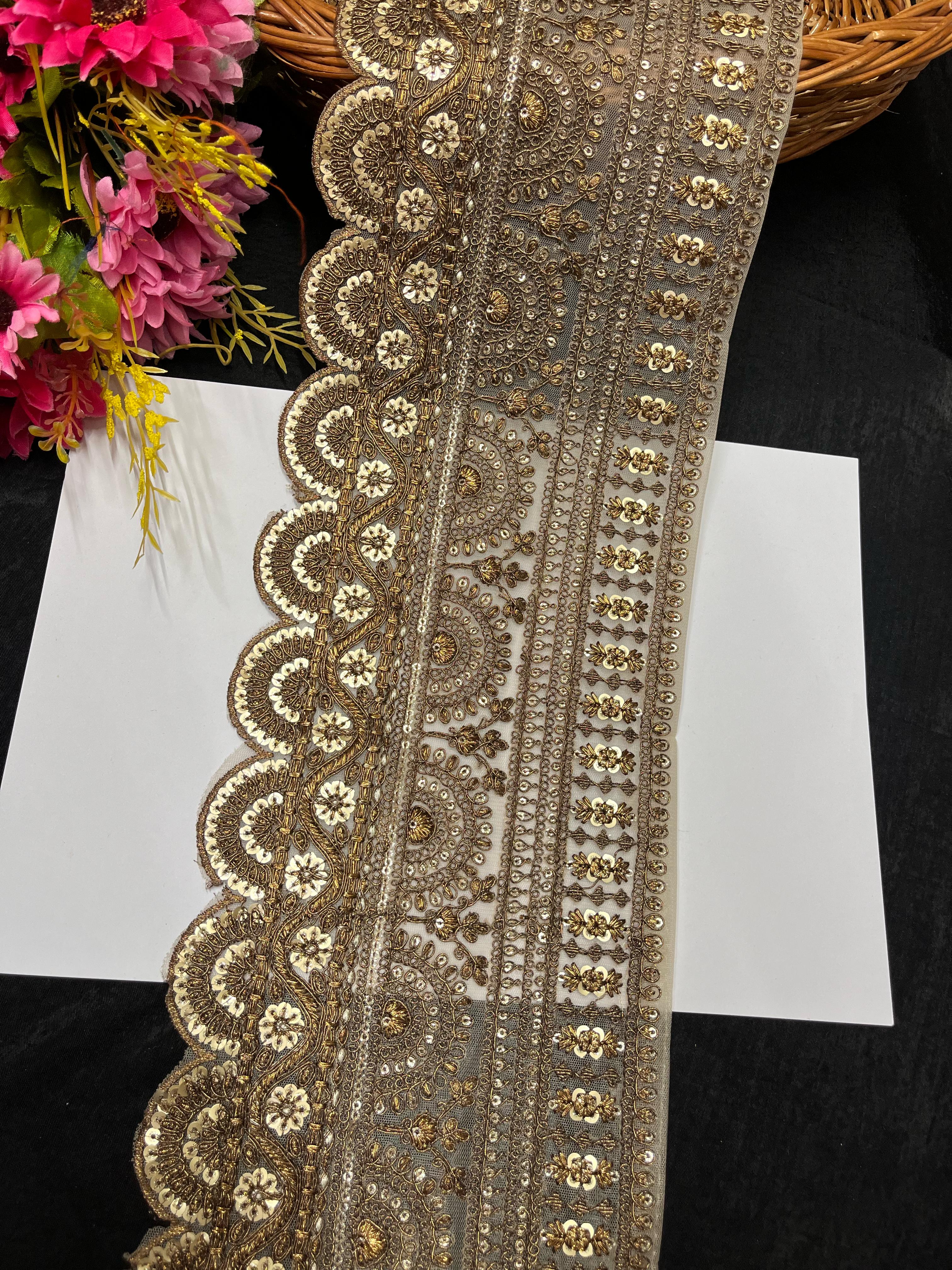 Scalloped Gold Embroidered Lehenga Lace Border – 9 Meters, 6.5-Inch He ...