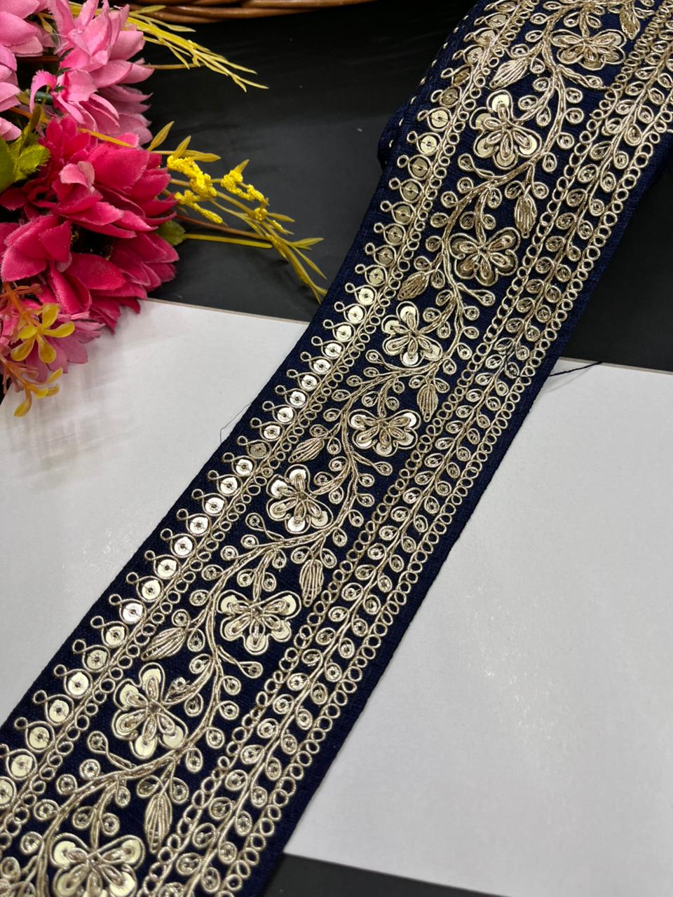 Embroidered Zari Lace Border for Saree, Lehenga & Craft Projects – Hea ...