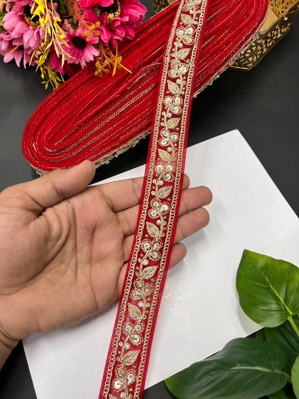 Pearl Zari Embroidered Net Lace – Designer Maggam Work Border for ...