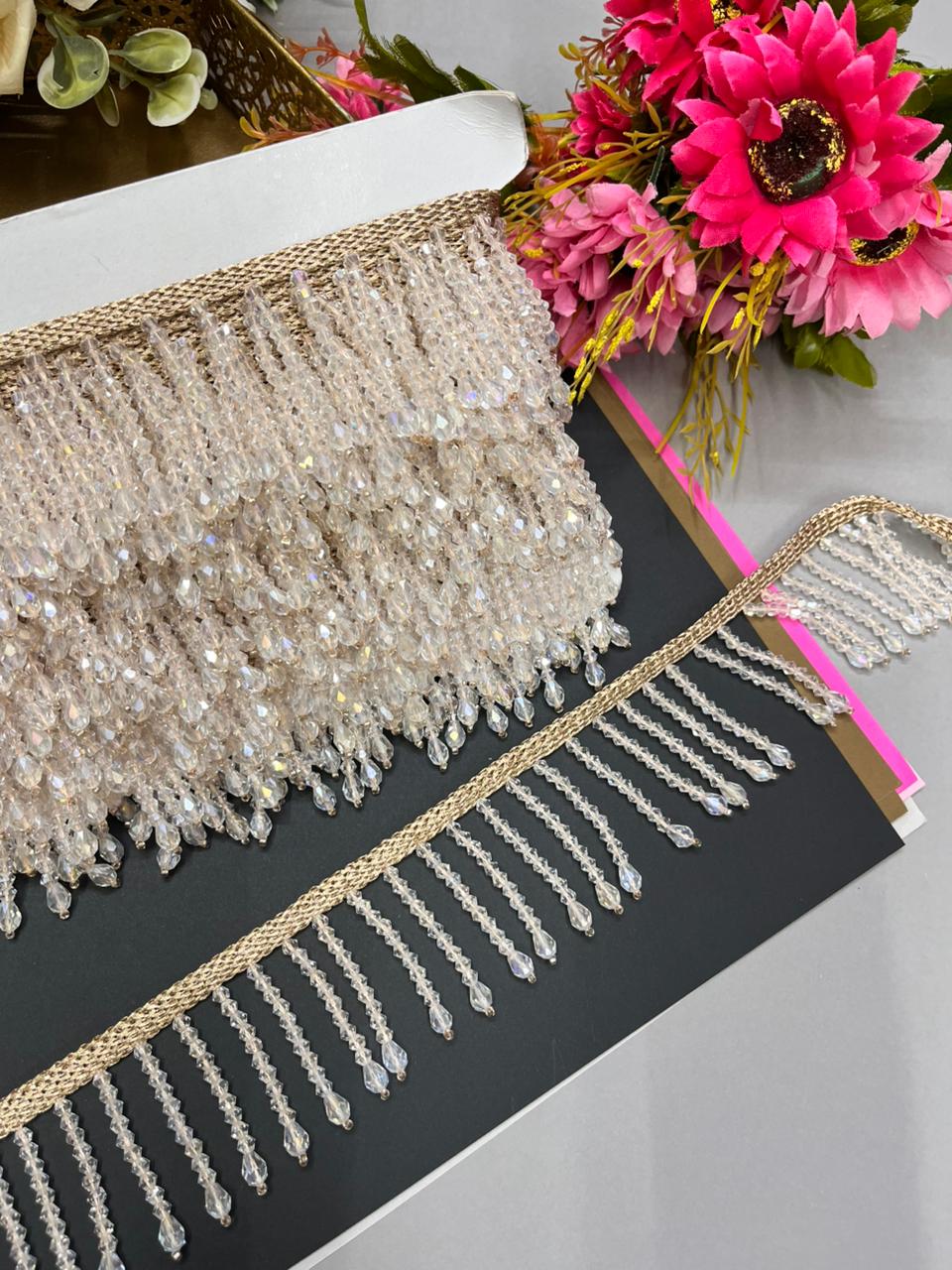 Handmade Crystal Hanging Lace Trim – Designer Crystal Tassel Latkan La ...