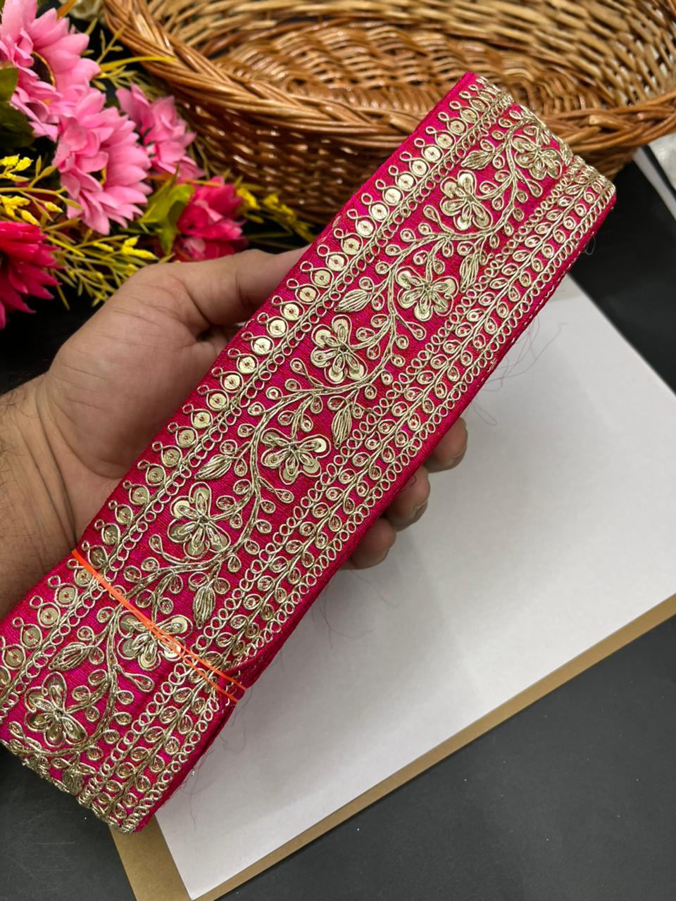 Embroidered Zari Lace Border for Saree, Lehenga & Craft Projects – Hea ...