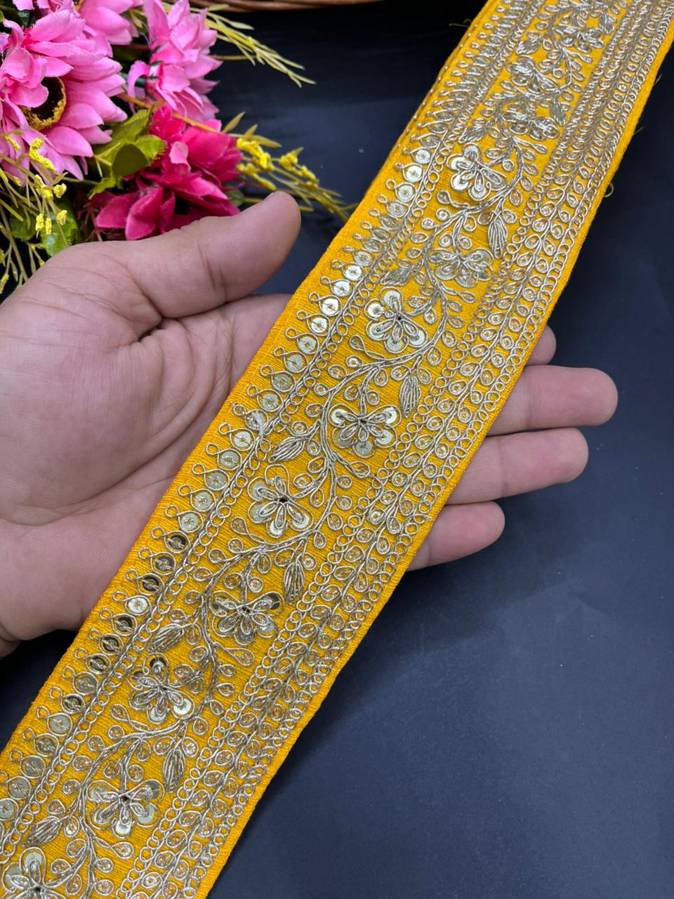 Embroidered Zari Lace Border for Saree, Lehenga & Craft Projects – Hea ...